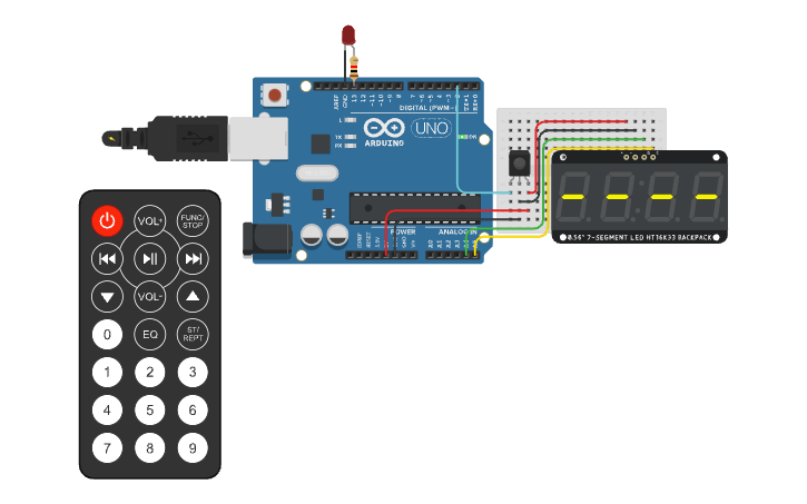 Circuit design Interface IR receiver and control appliances using IR remote - Tinkercad