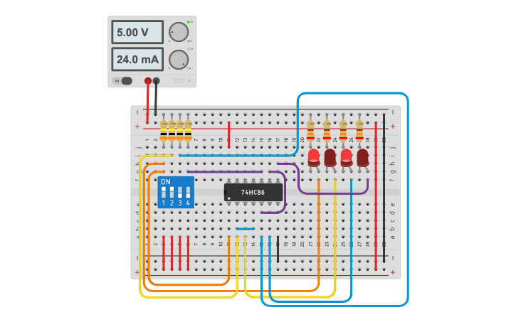 Circuit design Binary to Gray Code XOR - Tinkercad