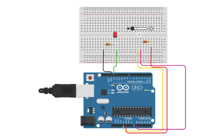Circuit design LED with LDR Sensor - Tinkercad