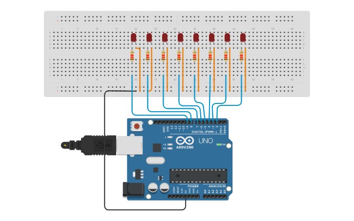 Circuit design Luces secuenciales - Tinkercad