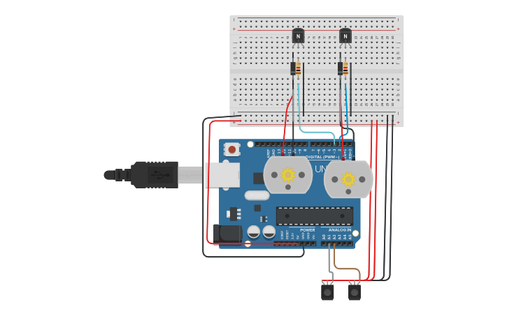 Circuit design dc motor Ir sensor - Tinkercad