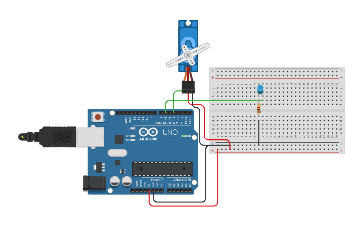 Circuit design output analog dan serfo - Tinkercad