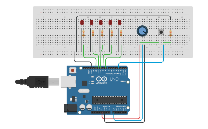Circuit design 2. Analog Input with Digital Bar Graph - Tinkercad