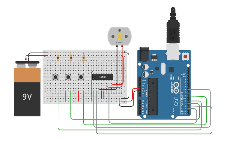 Circuit design Reverse and Control the Speed of DC Motor - Tinkercad