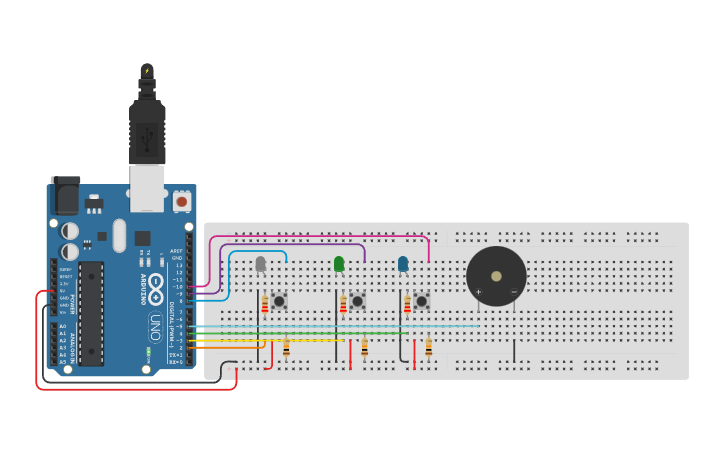 Circuit design TINKERCAD (ARDUINO UNO WITH AN LED’s, PUSH BUTTONS AND A BUZZER) TASK MANAGEMENT ...
