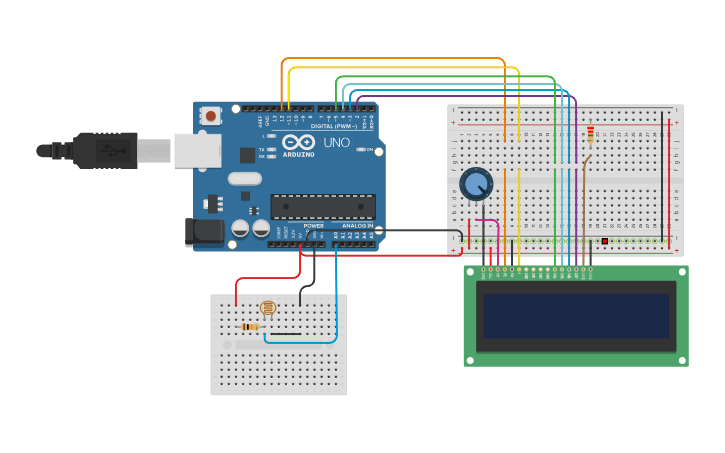 Circuit design data sensor LCD - Tinkercad