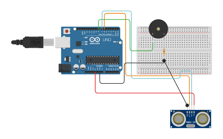 Circuit design Ultrasonic Sensor using arduino with Buzzer indicator ...