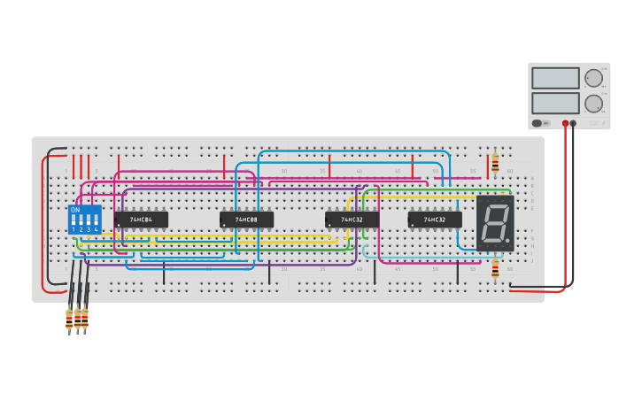 Circuit design 7-segment Display (3-bit) - Tinkercad