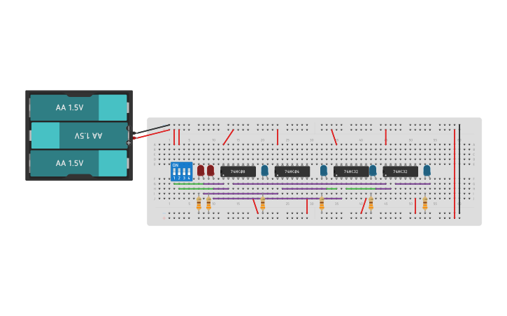 Circuit design 7408, 7404, 7432, 7432 - Tinkercad