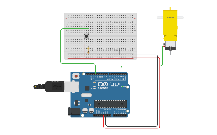 Circuit design Push Button Motor - Tinkercad