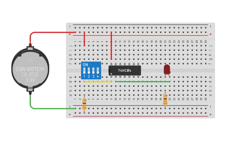 Circuit design Compuerta NOT - Tinkercad