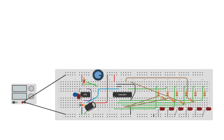 Circuit design Knight rider circuit with 555 - Tinkercad