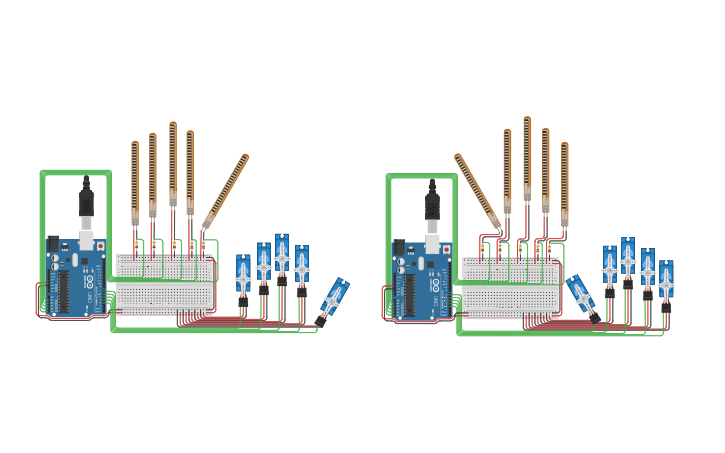 Circuit design Two Robotic Hands in Arduino thru Tinkercad - Tinkercad