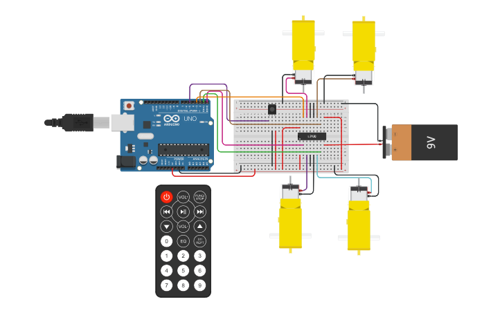 Circuit design Remote Controlled car - Tinkercad