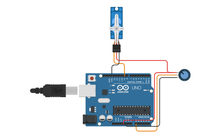 Circuit design CONTROLANDO SERVO MOTOR COM POTENCIÔMETRO - ARDUINO - Tinkercad