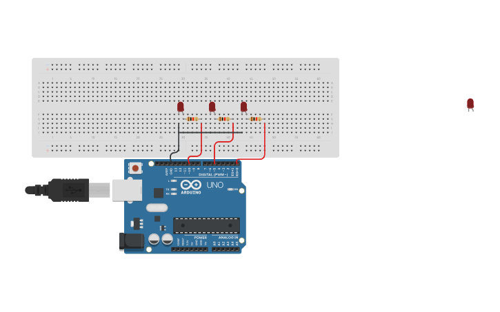 Circuit design encender 3 leds con arduino al mismo tiempo - Tinkercad