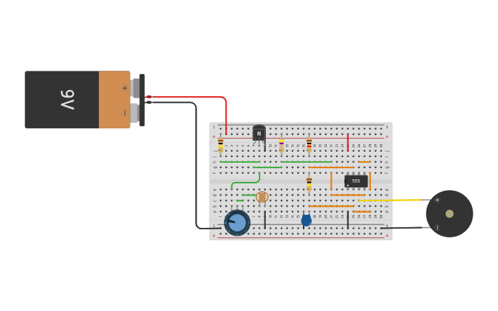 Circuit design Fire Alarm Using 555 - Tinkercad