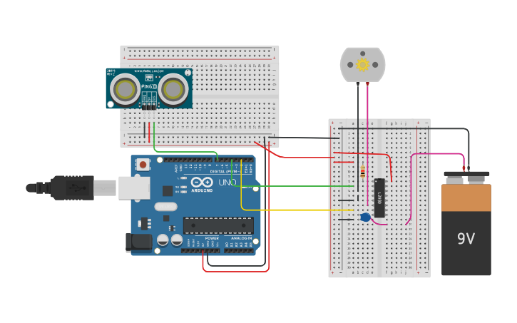 Circuit design Copy of DCM + Ultrasonic Distance Sensor-1 - Tinkercad