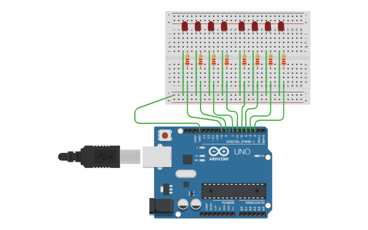 Circuit design 8 led lan dan - Tinkercad