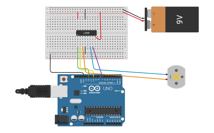 Circuit design L293D擴充版控直流馬達 - Tinkercad