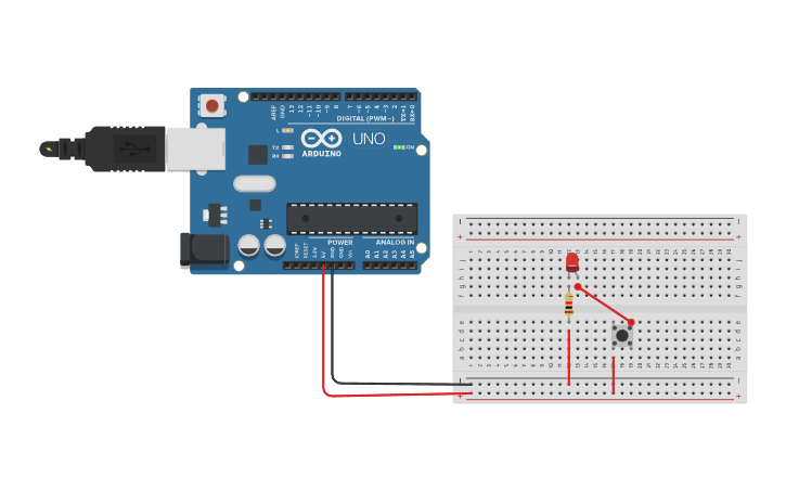 Circuit design led with push button - Tinkercad