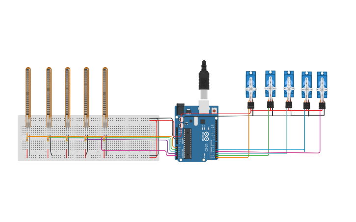 Circuit design Robotic hand using flex sensor - Tinkercad