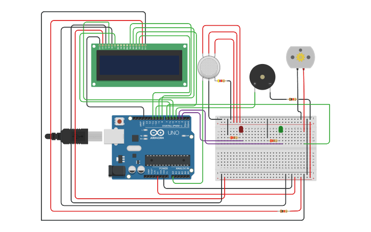 Circuit Design Gas Leakage And Monitoring System Tinkercad