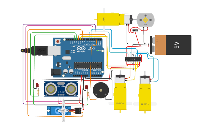 Circuit design Arduino Home Cleaning Robot (TEXT CODE) - Tinkercad