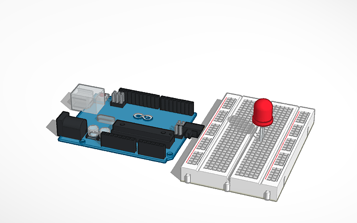 3D design Arduino com breadboard e led - Tinkercad