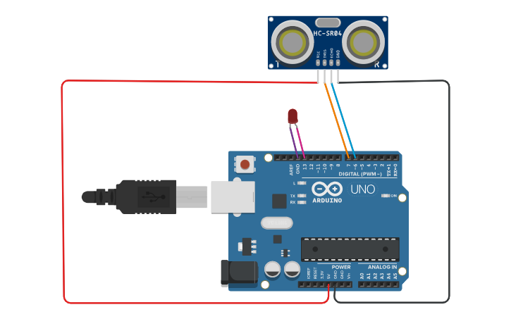 Circuit design Sensor ultrasónico controlado con el Arduino Uno - Tinkercad