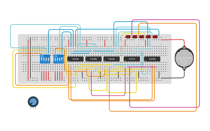 Circuit design 4-bit full adder - Tinkercad