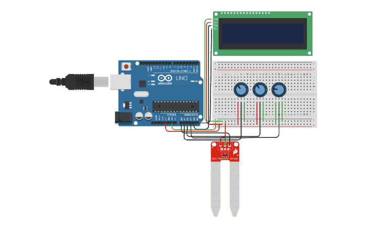 Circuit design Soil Moisture and NPK Sensor with LCD - Tinkercad