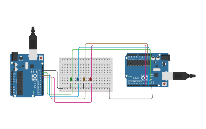 Circuit design SPI communication between 2 Arduino Uno - Tinkercad