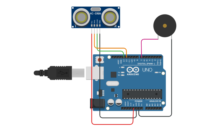 Circuit design Ultrasonic Sensor - Tinkercad