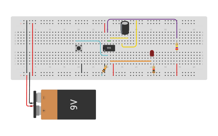 Circuit design 1 minute timer - Tinkercad