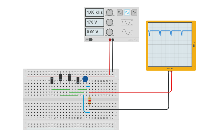 Circuit Design Rangkaian Full Wave Rectifier Dengan Smoothing Capacitor Tinkercad