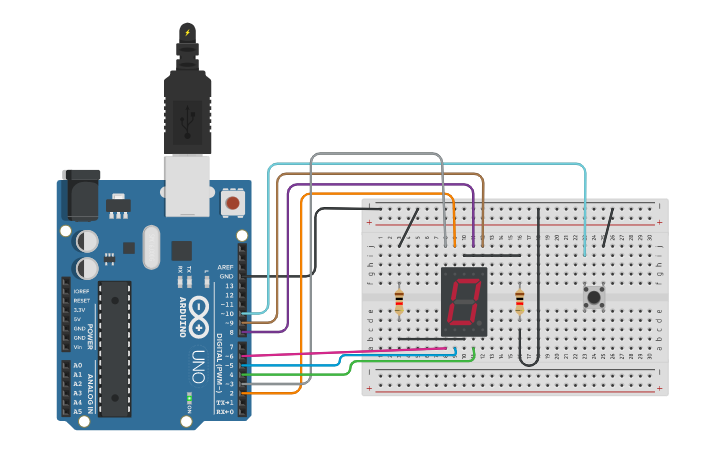 Circuit design SEVEN–SEGMENT DISPLAY USAGE WITH A PUSH DOWN BUTTON ...
