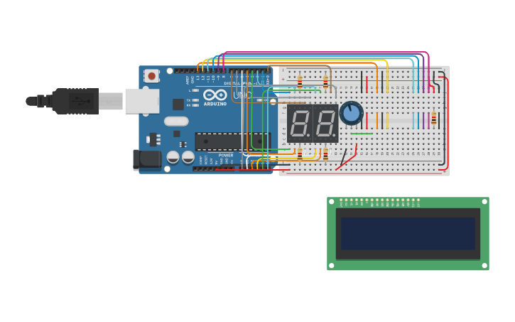 Circuit design 7 Segment Display and LCD - Tinkercad