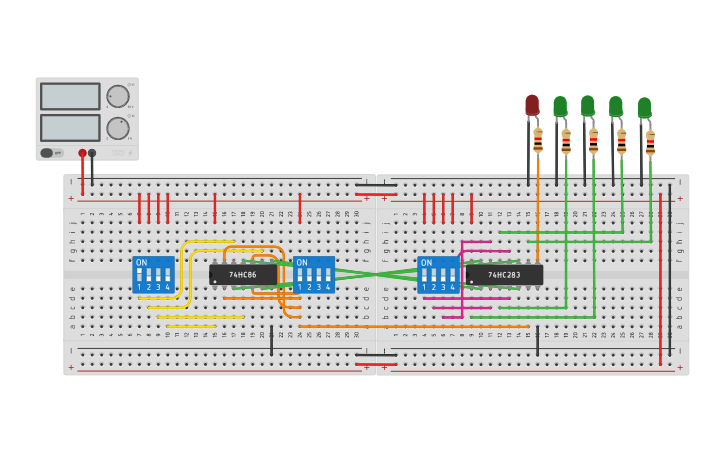 Circuit design 4 bit binary adder,subtr - Tinkercad