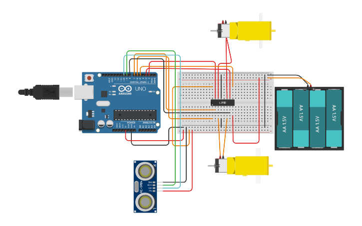 Circuit Design Obstacle Avoidance Car Ultrasonic Sensor And Motor Driver Tinkercad