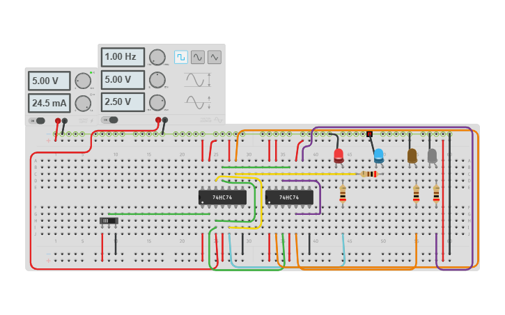 Circuit design 4 bit shift register (shift right) - Tinkercad