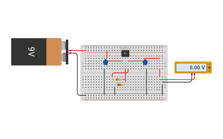 Circuit design Adjustable Output Voltage Regulator using 7805 - Tinkercad