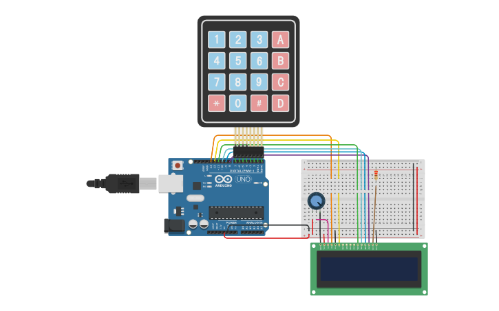 Circuit design Keypad 4x4 - Tinkercad
