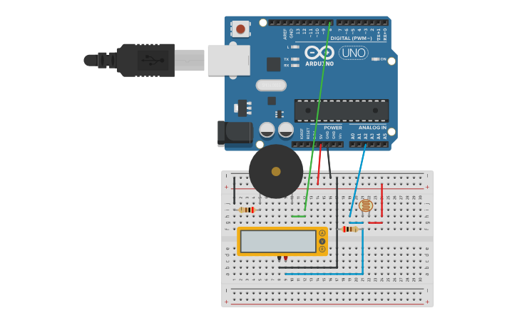 Circuit design CW3: Improved Buzzer with the PhotoSensor - Tinkercad