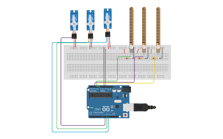 Circuit design Bionic Arm Using Flex Sensor - Tinkercad