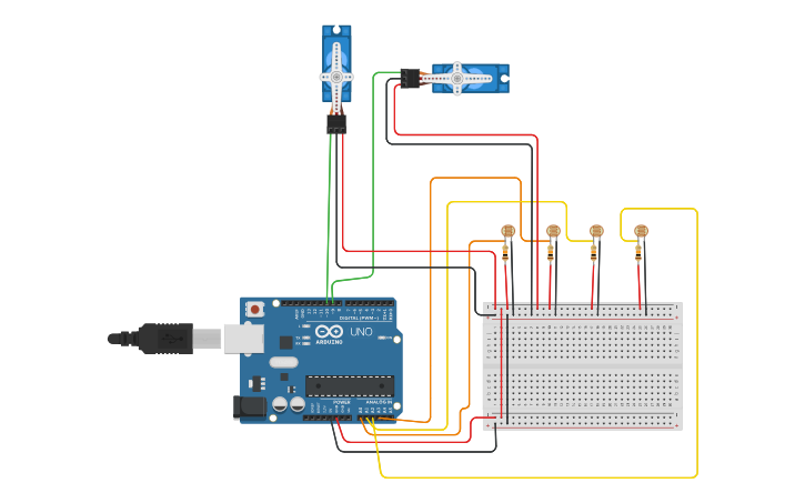 Circuit design Dual axis solar tracker - Tinkercad