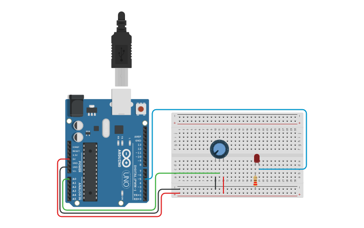 Circuit design Práctica 3: control de LED mediante un potenciómetro y Arduino. - Tinkercad