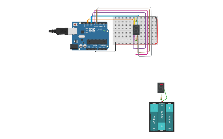 Circuit design Arduino display 7 segmentos - Tinkercad
