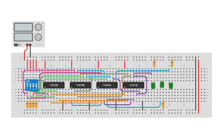 Circuit design Comparador de 2 Bits - Tinkercad