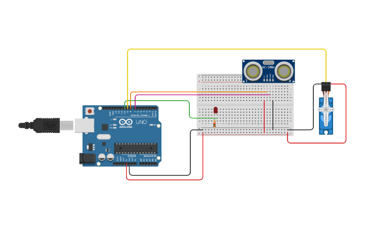 Circuit design 13. Smart Dustbin using Ultrasonic Sensor & Servo Motor. - Tinkercad